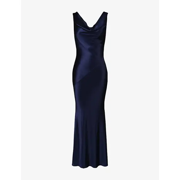 House Of Cb Safaira Cowl-neck Satin Maxi Dress - Blue