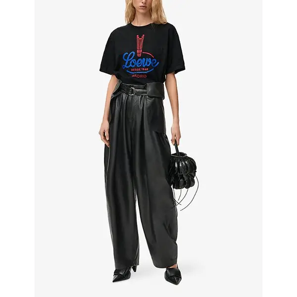 Loewe Brand-print Relaxed-fit Woven T-shirt - Black