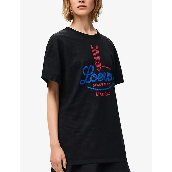 Loewe Brand-print Relaxed-fit Woven T-shirt - Black
