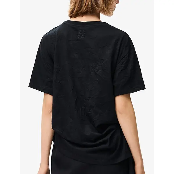 Loewe Brand-print Relaxed-fit Woven T-shirt - Black
