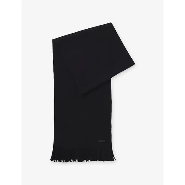 BOSS Raschel-knit Logo-embroidered Wool Scarf - Black