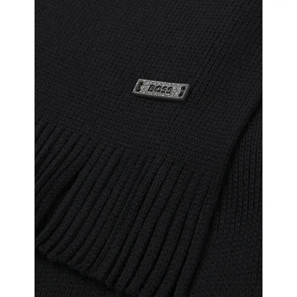 BOSS Raschel-knit Logo-embroidered Wool Scarf - Black