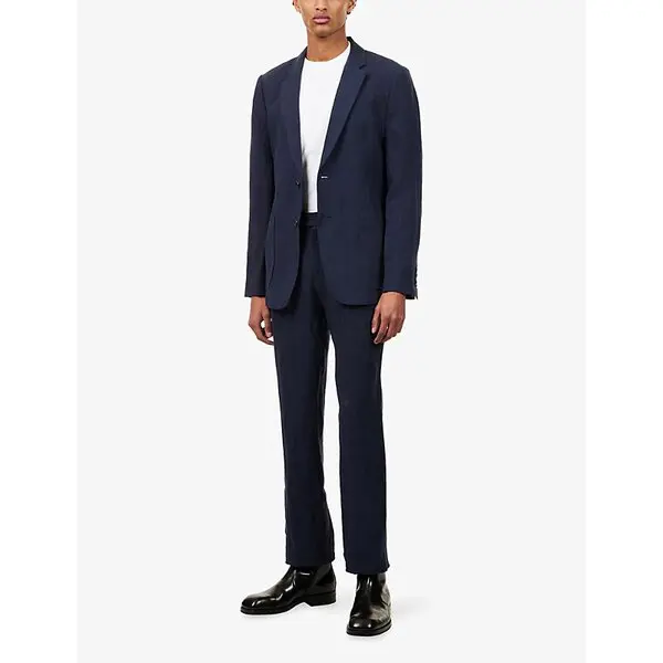 PERCIVAL Tailored Single-breasted Linen Blazer - Navy