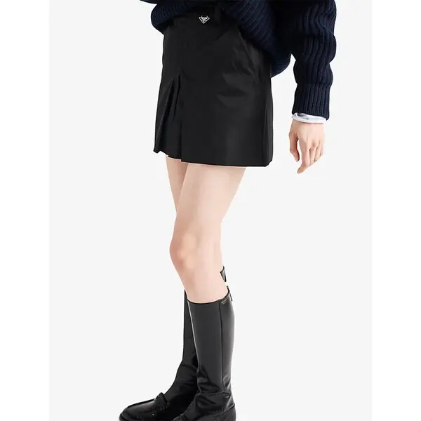 Prada Re-nylon Pleated Logo Plaque Mini Skirt