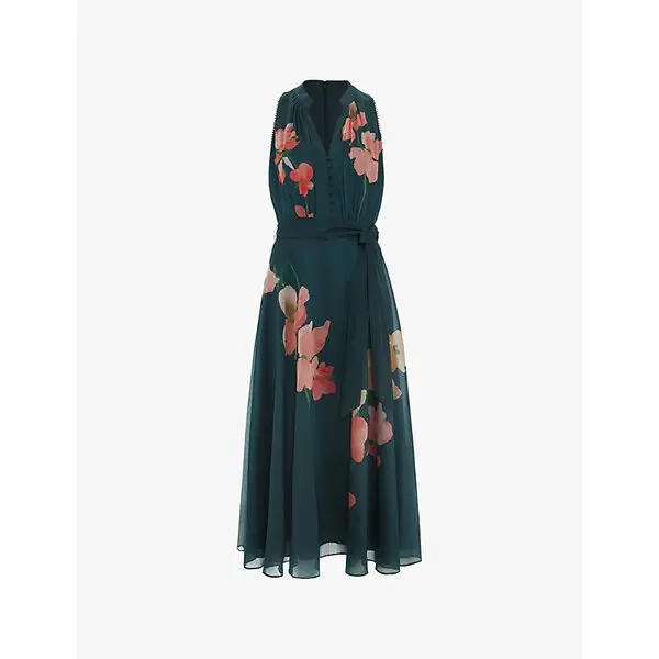 PHASE EIGHT Lucinda V-neck Floral-print Midi Dress - Teal