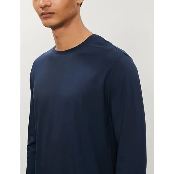 Derek Rose Basel Long-sleeved Stretch-cotton Top - Blue