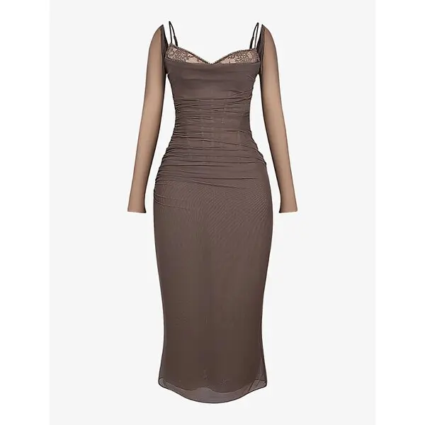 House Of Cb Katarina Corseted Stretch-woven Maxi Dress - Smoke