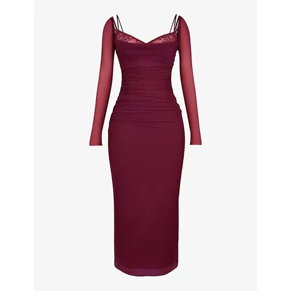 House Of Cb Katarina Corseted Stretch-woven Maxi Dress - Wine
