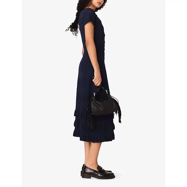 Maje Knitted Ruffled Maxi Dress