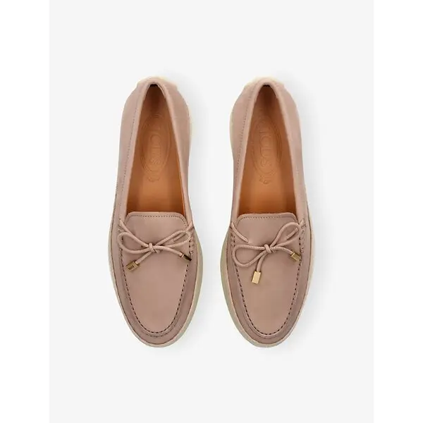 TOD'S Suede Loafers With Faux Lace Fastening - Blush