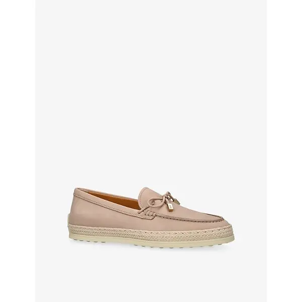 TOD'S Suede Loafers With Faux Lace Fastening - Blush