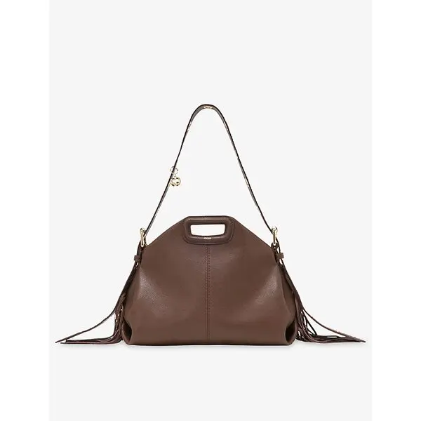 Maje Leather Shoulder Bag With Fringed Trims - Brown