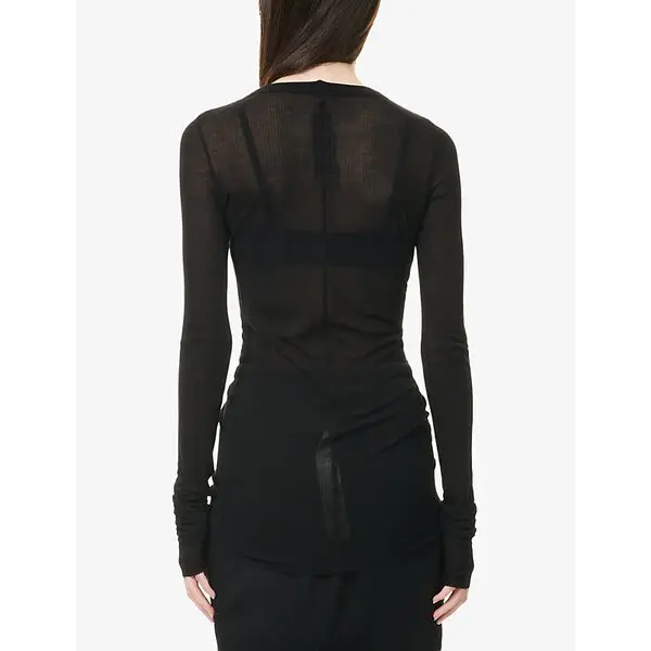 Rick Owens Ribbed Long-sleeves Knitted T-shirt - Black
