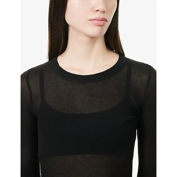 Rick Owens Ribbed Long-sleeves Knitted T-shirt - Black