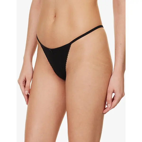 COU COU Pointelle Mid-rise Cotton Thong - 2black