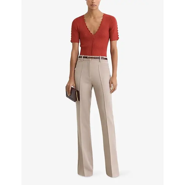 REISS Marcy Scalloped-trim Knitted Top - Rust Red