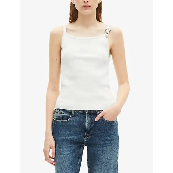 The Kooples Buckle-embellished Slim-fit Stretch-cotton Vest - Ecru