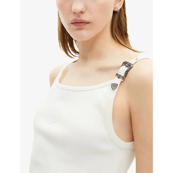 The Kooples Buckle-embellished Slim-fit Stretch-cotton Vest - Ecru