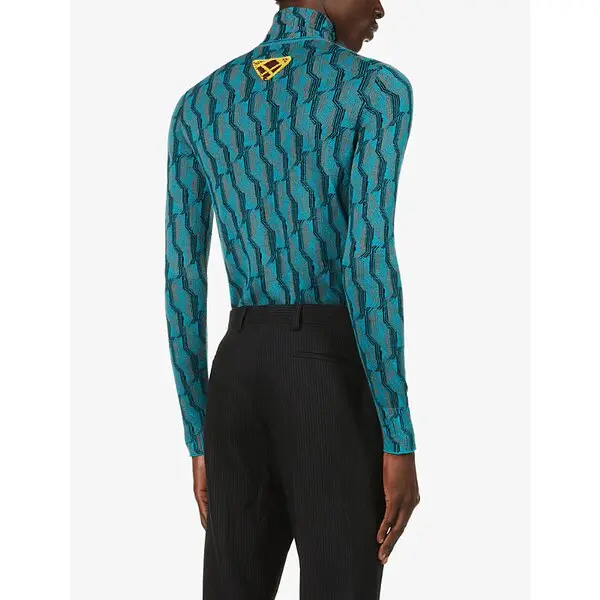 Prada Geometric-pattern Turtleneck Wool Sweatshirt - Turquoise