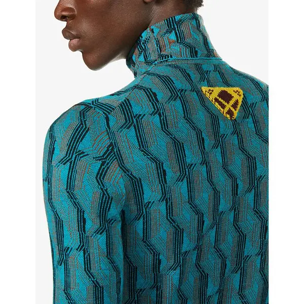 Prada Geometric-pattern Turtleneck Wool Sweatshirt - Turquoise