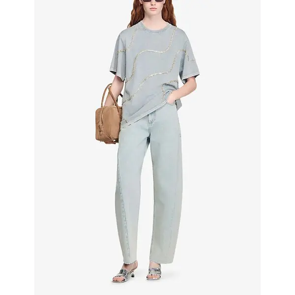 Sandro Rhinestone Embellished Cotton T-shirt