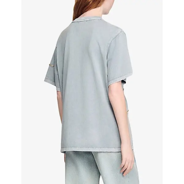 Sandro Rhinestone Embellished Cotton T-shirt