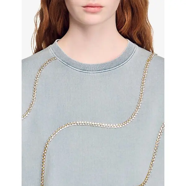 Sandro Rhinestone Embellished Cotton T-shirt