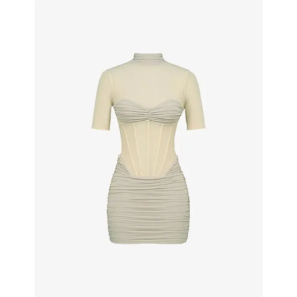 House Of Cb Stretch-mesh Mini Dress - Fog