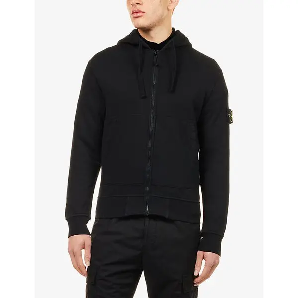 Stone Island Brand-patch Zip-up Cotton Hoodie
