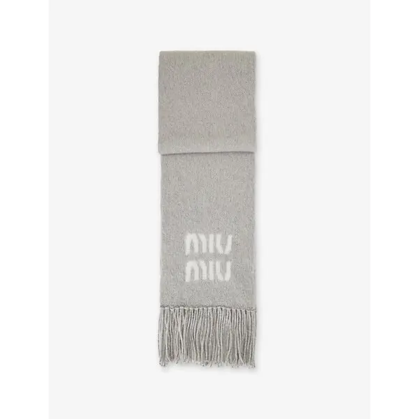 Miu Miu Logo-jacquard Fringed Mohair-blend Scarf - Grigio