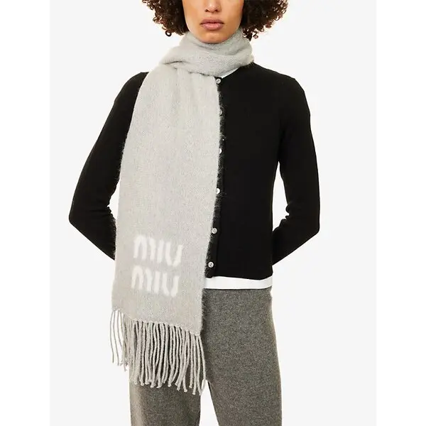 Miu Miu Logo-jacquard Fringed Mohair-blend Scarf