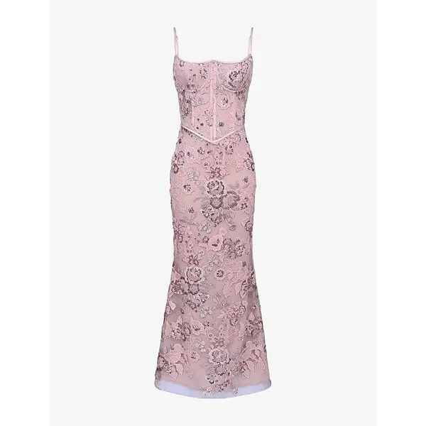 House Of Cb Naima Embellished Mesh Maxi Dress - Pink