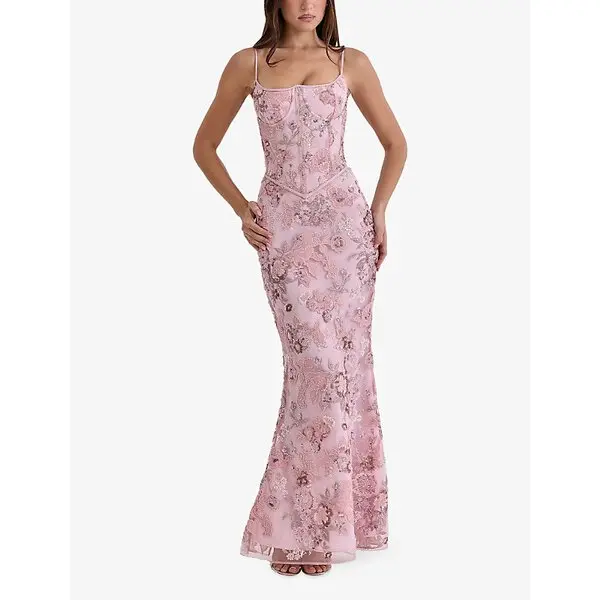House Of Cb Naima Embellished Mesh Maxi Dress - Pink