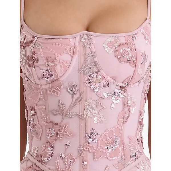 House Of Cb Naima Embellished Mesh Maxi Dress - Pink