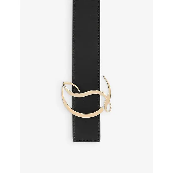 CHRISTIAN LOUBOUTIN Logo Buckle Leather Belt - Black