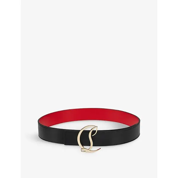 CHRISTIAN LOUBOUTIN Logo Buckle Leather Belt - Black