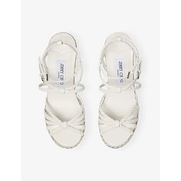 JIMMY CHOO Nyra 100 Leather Espadrille Wedges - Latte/natural