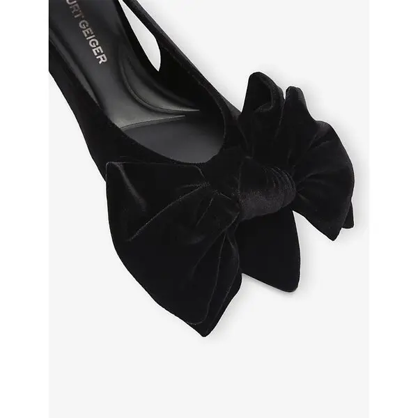Kurt Geiger Sophia Flat Velvet Mules With Bow Detailing