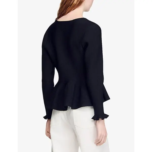 Sandro Peplum Button-down Knitted Cardigan
