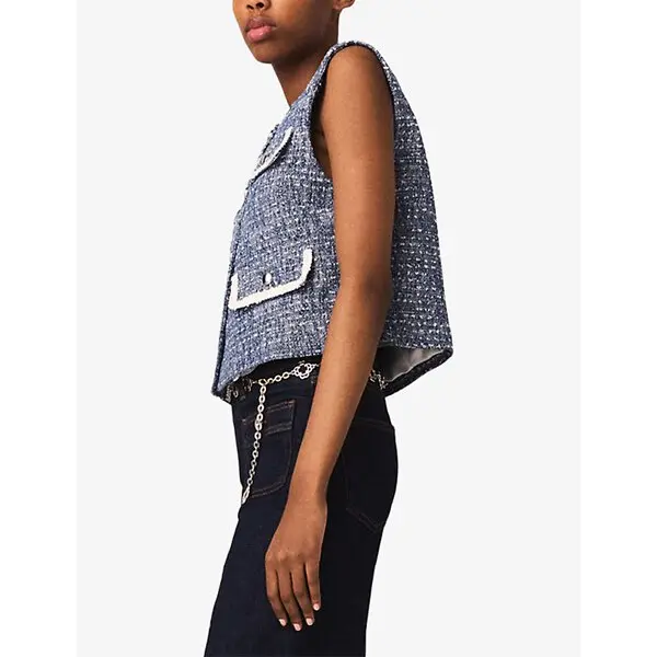 Maje Boxy-fit Round-neck Sleeveless Tweed Vest