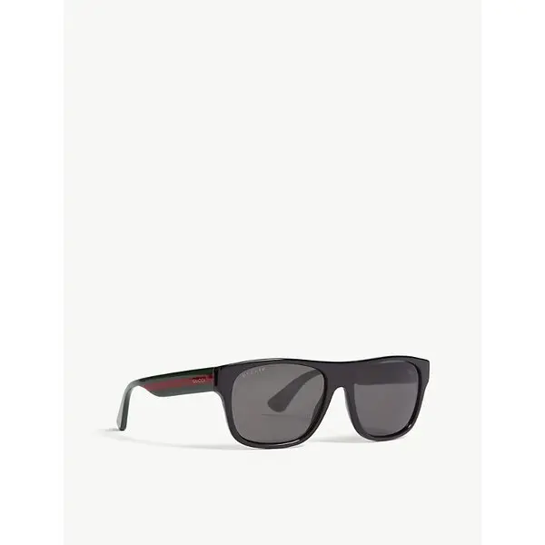Gucci Rectangle-frame Sunglasses With Web Stripe Arms - Black
