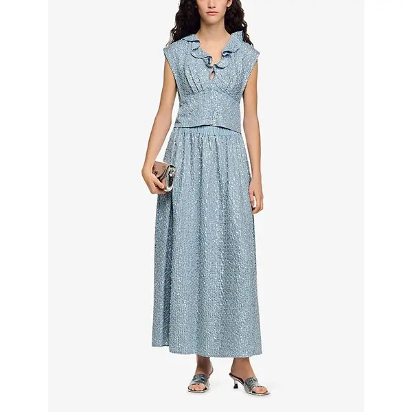 Sandro Sequined Striped Maxi Skirt