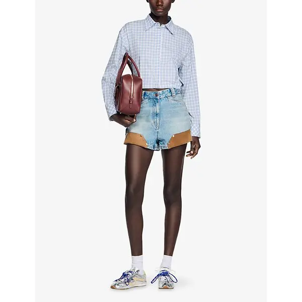 Sandro Checked Cropped Cotton Shirt - Blu / White