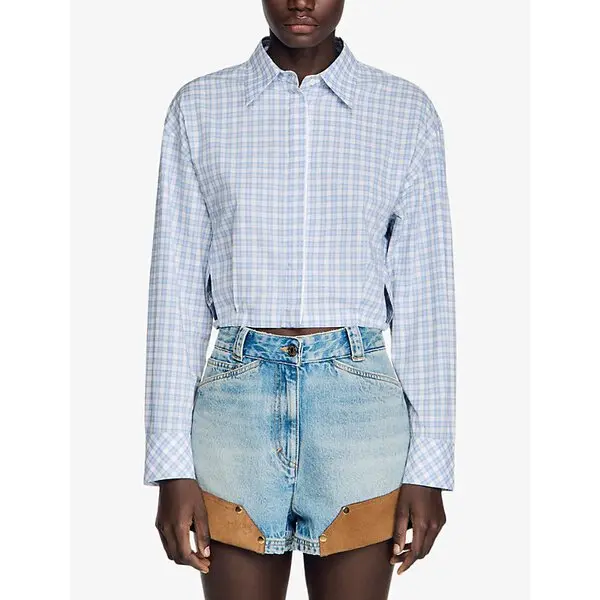 Sandro Checked Cropped Cotton Shirt - Blu / White