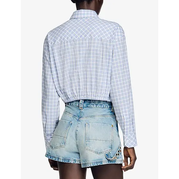 Sandro Checked Cropped Cotton Shirt - Blu / White