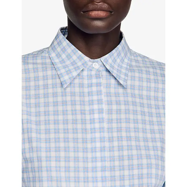 Sandro Checked Cropped Cotton Shirt - Blu / White