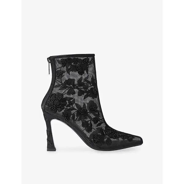 Kurt Geiger Transform Embroidered Woven Heeled Ankle Boots - Black/comb