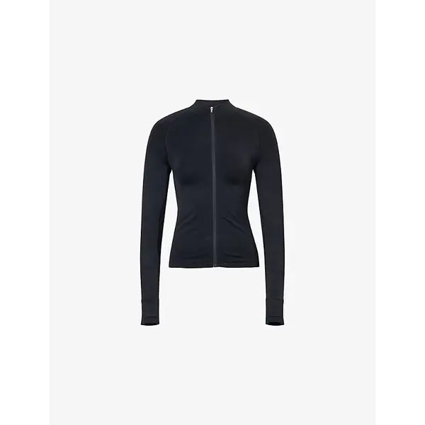 ADANOLA Seamless Zip-up Workout Top - Black