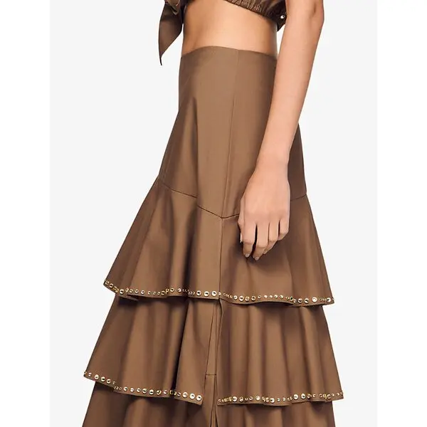 Sandro Tiered Maxi Skirt With Rhinestone Embellishments