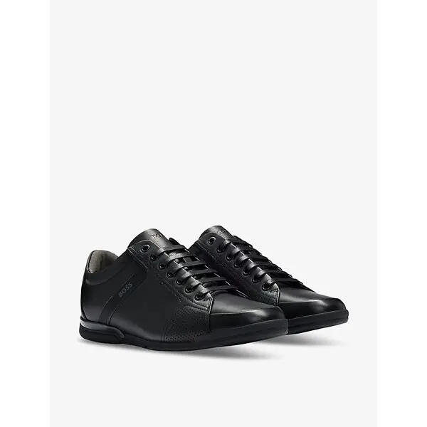 BOSS Logo-embossed Leather Low-top Trainers - Black
